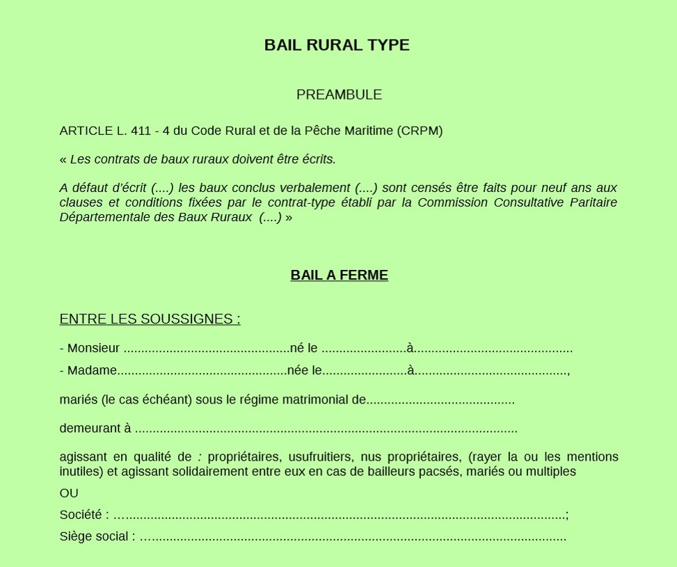 Modèle De Bail Rural Sous Seing Privé Guide Complet - Idealisation